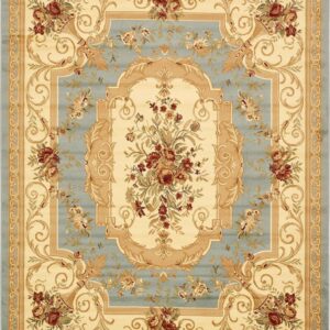 Unique Loom Versailles Collection Traditional Classic Floral Motif Area Rug (8' 0 x 10' 0 Rectangular, Slate Blue/ Ivory)