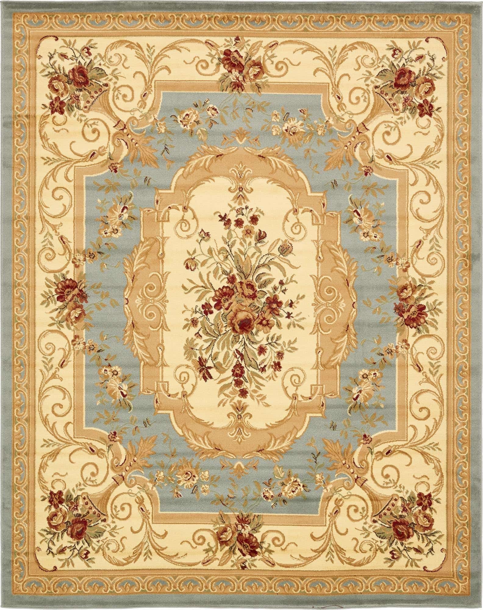 Unique Loom Versailles Collection Traditional Classic Floral Motif Area Rug (8' 0 x 10' 0 Rectangular, Slate Blue/ Ivory)