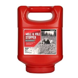 mole & vole stopper, granular animal repellent, all natural, effective all year round, safe for people and pets, no harsh chemicals, ready to use, mole & vole animal repellent - 5 lb. shaker jug