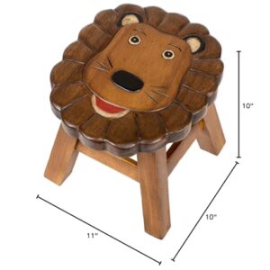 Sea Island Imports, Inc. Lion Hand-Carved Acacia Hardwood 11 inch Decorative Animal Foot Rest Step Stool