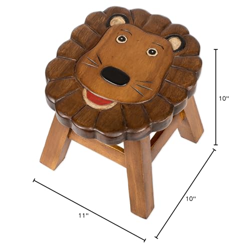 Sea Island Imports, Inc. Lion Hand-Carved Acacia Hardwood 11 inch Decorative Animal Foot Rest Step Stool