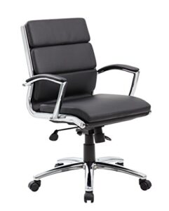 boss office products executive mid back caressoftplus chair with metal chrome finish in black