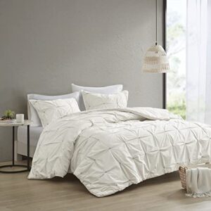 ink+ivy masie duvet cover king/cal king size - white , elastic embroidery tufted ruffles duvet cover set – 3 piece – 100% cotton percale light weight bed comforter covers