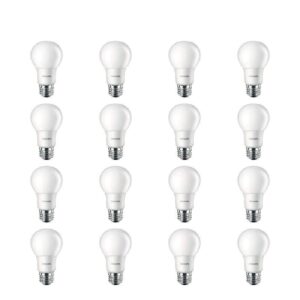 philips led frosted a19 light bulb, non-dimmable, 800 lumen, daylight (5000k), 9w=60w, e26 base, 16-pack