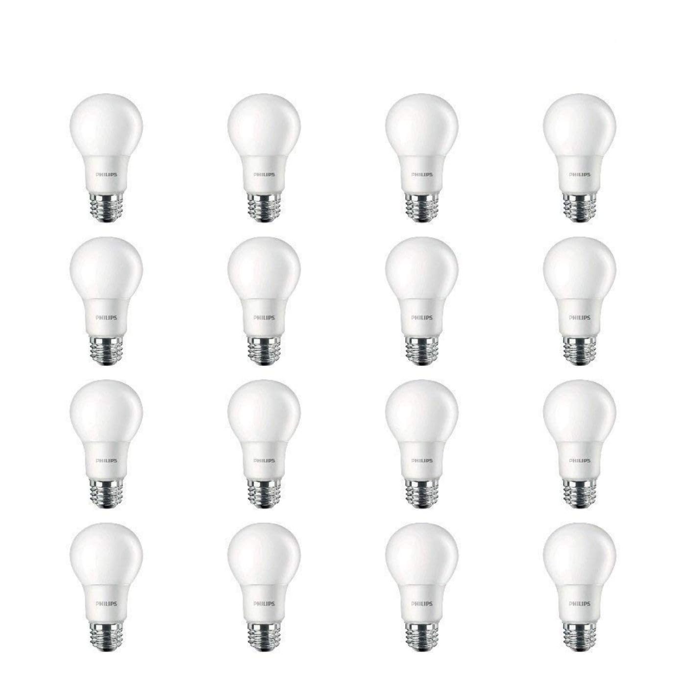 Philips LED Frosted A19 Light Bulb, Non-Dimmable, 800 Lumen, Daylight (5000K), 9W=60W, E26 Base, 16-Pack