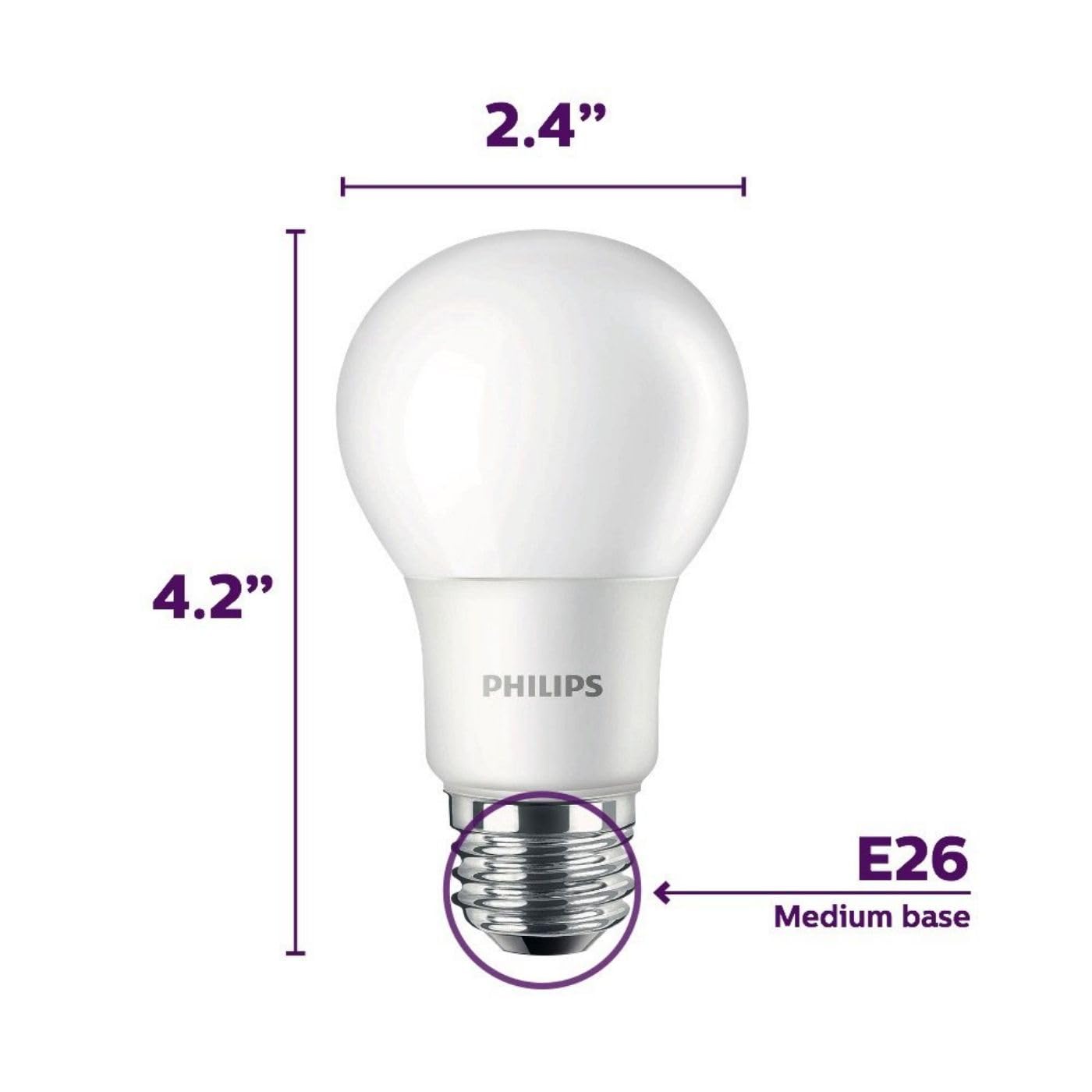 Philips LED Frosted A19 Light Bulb, Non-Dimmable, 800 Lumen, Daylight (5000K), 9W=60W, E26 Base, 16-Pack