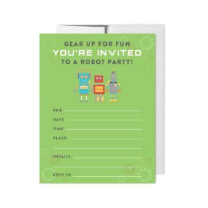 andaz press robot birthday collection, blank invitations with envelopes, 20-pack