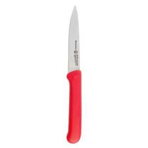 messermeister petite messer 4” spear point parer with matching sheath, red - german 1.4116 stainless steel & ergonomic handle - lightweight, rust resistant & easy to maintain