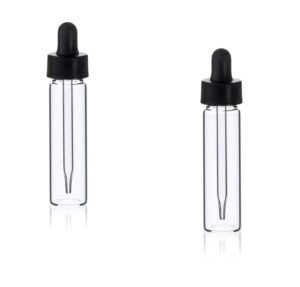 magnakoys® 2 dram 1/4 oz clear glass vials w/straight black bulb eye glass droppers for essential oils & liquids (pack of 2)