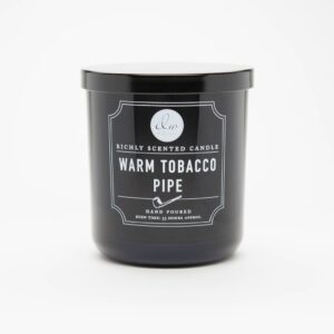 dw home warm tobacco pipe scented candle in medium black jar with lid single wick