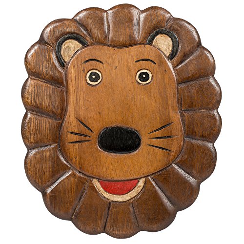 Sea Island Imports, Inc. Lion Hand-Carved Acacia Hardwood 11 inch Decorative Animal Foot Rest Step Stool