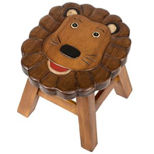 sea island imports, inc. lion hand-carved acacia hardwood 11 inch decorative animal foot rest step stool