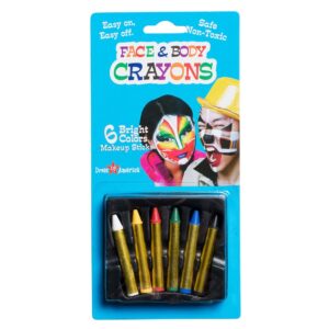 dress up america face paint kit - face and body paint crayons - 6 piece set halloween makeup for kids and adults