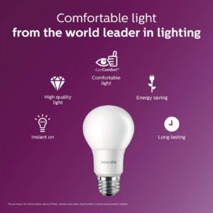 Philips LED Frosted A19 Light Bulb, Non-Dimmable, 800 Lumen, Daylight (5000K), 9W=60W, E26 Base, 16-Pack