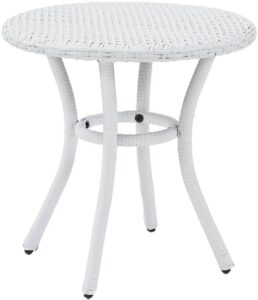 crosley furniture palm harbor all weather rattan wicker round outdoor side table for patio, deck, porch, white