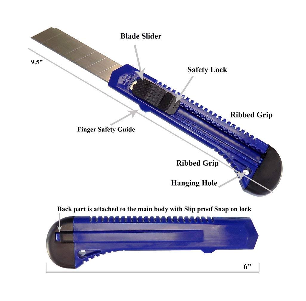 Box Cutter Utility Knife Tool with Retractable Snap off Razor Blade x24 Mix Color