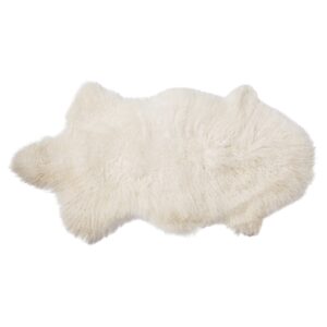 bloomingville mongolian lamb fur rug throw, natural white