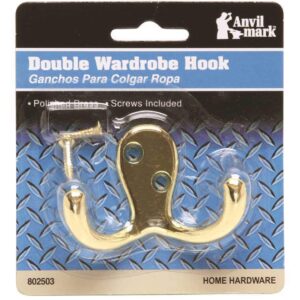 ANVIL MARK 802503 Double Wardrobe Double Hook Polished, Brass