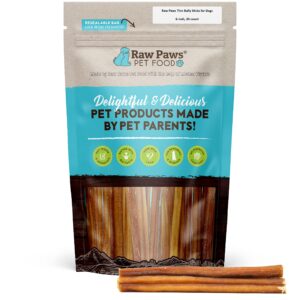 raw paws thin bully sticks for dogs, 6" (20 pack) - bully sticks for small dogs free range bull pizzle - low odor mini bully sticks for puppies - small bully sticks - puppy bully sticks for dogs