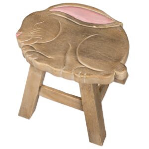 sea island imports, inc. bunny rabbit hand-carved acacia hardwood 11 inch decorative animal foot rest step stool