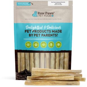 raw paws 10-inch compressed rawhide sticks for dogs, 20-ct - pressed rawhide chews for large dogs & medium dogs - safe raw hide rolls - natural rawhide dog chew long lasting for aggressive chewers