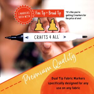 Crafts 4 All Fabric Markers for Clothes - Pack of 2 No Fade, Dual Tip Permanent Fabric Pens - No Bleed, Machine Washable Shoe Markers for Fabric Decorating - Laundry Marker, Erases Stains Easily