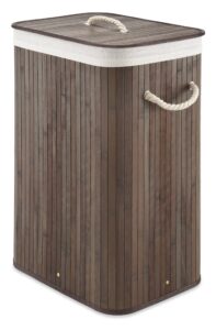 whitmor laundry hamper with rope handles bamboo, 12.25x16.25x23.375, dark stain