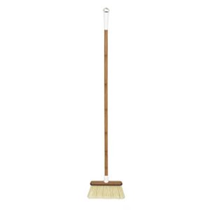 full circle clean sweep bamboo broom - angled for precision in tight spaces, with recycled stiff bristles for indoor & outdoor cleaning - ideal for pet hair, kitchen, hardwood, and garage