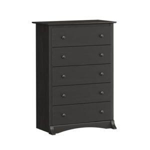 prepac sonoma traditional 5-drawer tall dresser for bedroom, functional bedroom dresser chest of drawers 17.75" d x 31.5" w x 44.75" h, washed black