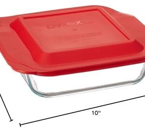 Pyrex Get Dinner Away Large Handle 8" x 8" Square Dish. Making it Easy to Monitor Casserole Cooking and Brownie Baking from a, 4, Red 8"