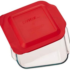 Pyrex Get Dinner Away Large Handle 8" x 8" Square Dish. Making it Easy to Monitor Casserole Cooking and Brownie Baking from a, 4, Red 8"