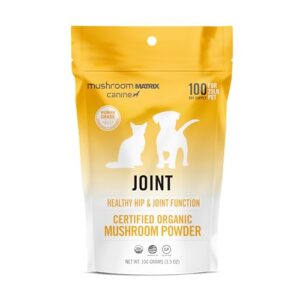 om mushroom matrix pet - canine | joint & hip function | usa grown human-grade organic mushroom powder pet supplement | promotes resilient bones & joints for dogs & cats | 100 grams, 3.5 oz