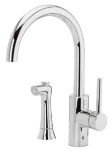 pfister solo kitchen faucet with side sprayer, 1-handle, high arc swivel spout, polished chrome finish, lf0294slc