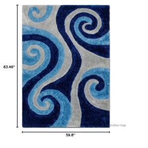 Allstar 5x7 Blue Modern and Contemporary Hand Carved Rectangular Shag Accent Rug with Grey and Cobalt Abstract Swirl Design (4' 11" x 6' 11")