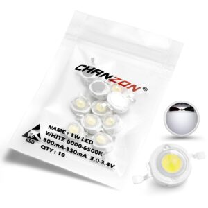 chanzon 10 pcs high power led chip 1w white 6000k - 6500k (300ma - 350ma / dc 3v - 3.4v / 1 watt) super bright intensity smd cob light emitter components diode 1 w bulb lamp diy lighting