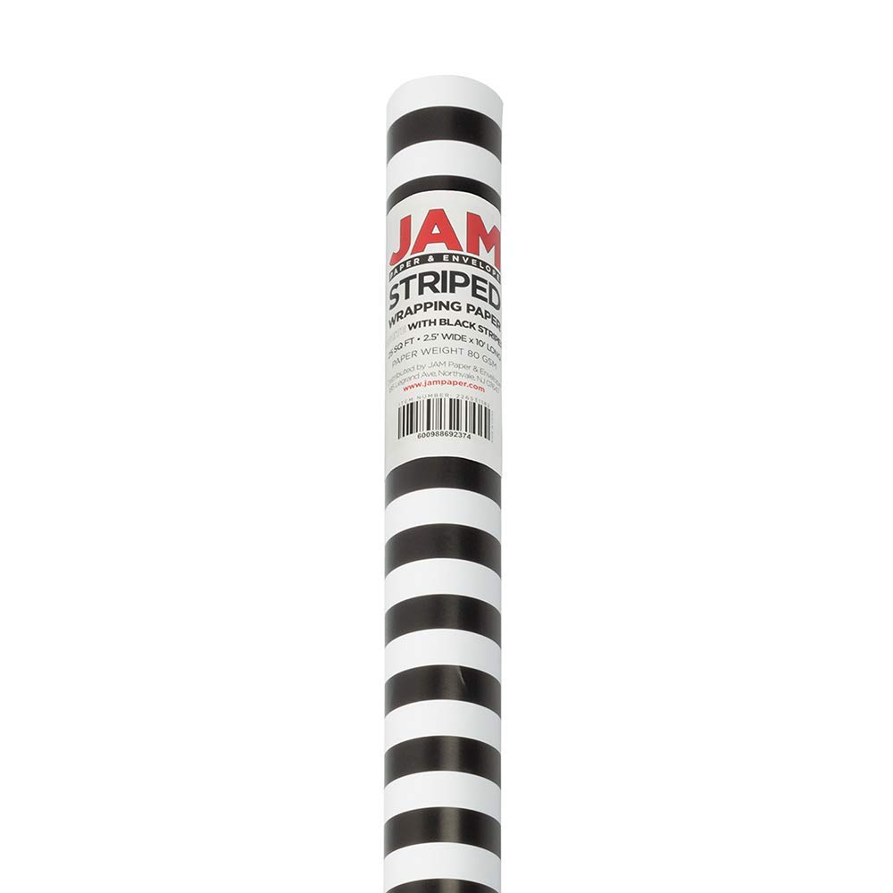 JAM Paper Gift Wrap - Striped Wrapping Paper - 25 Sq Ft (30 in x 10 Ft) - Black & White Stripes - Roll Sold Individually