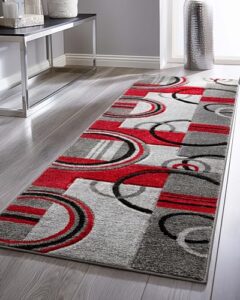 well woven ruby galaxy waves contemporary runner 60010 area rug, 1'8" x 7'0", grey/red