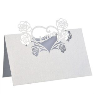 binaryabc wedding party table name place cards with rose love heart,50pcs - white