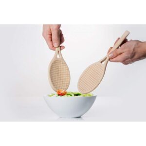 Suck UK Wooden Salad Servers Tennis Racket Shaped Serving Spoons Kitchen Utensils Set Of 2 Kitchen Gifts & Novelty Gifts For Tennis Lovers Wooden Spoons For Cooking Or Serving Salad Tongs