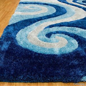 Allstar 5x7 Blue Modern and Contemporary Hand Carved Rectangular Shag Accent Rug with Grey and Cobalt Abstract Swirl Design (4' 11" x 6' 11")