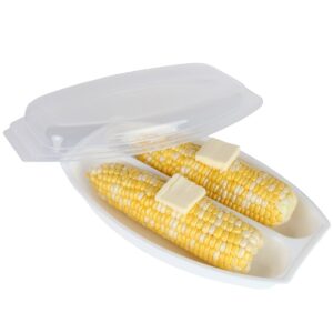 home-x microwave corn steamer with lid - bpa-free, dishwasher safe, airtight lid corn on the cob microwave steamer for delicious and perfectly cooked corn on the cob in minutes