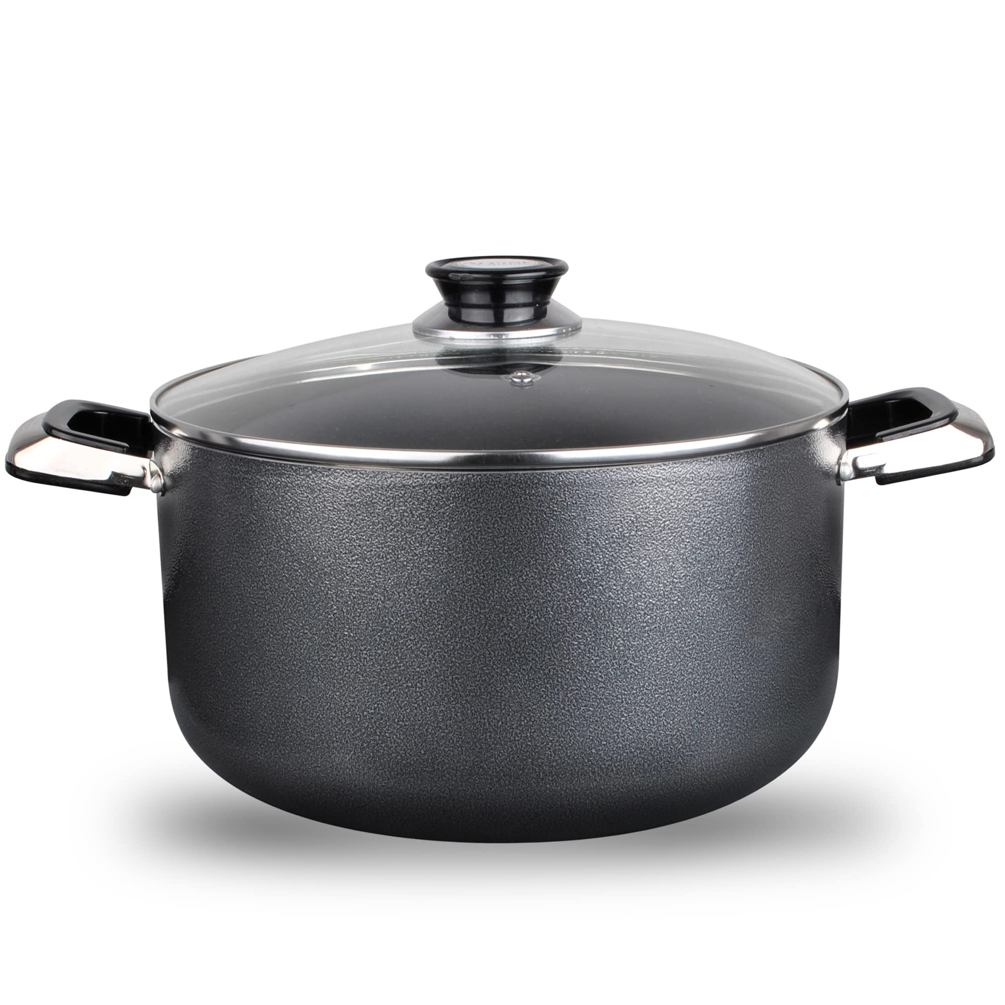 Alpine Cuisine 10 Quart Non-stick Stock Pot with Tempered Glass Lid and Carrying Handles, Multi-Purpose Cookware Aluminum Dutch Oven for Braising, Boiling, Stewing