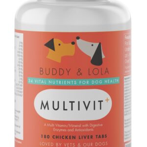 Multivitamin For Dogs Advanced Daily Supplements To Improve Dog Health Multivitamins, Nutrients, Calcium, Digestive Enzymes and Antioxidants 180 Chicken Liver Taste Chewable Tablets