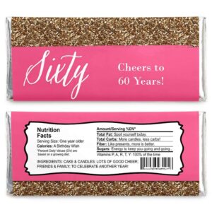 Big Dot of Happiness Chic 60th Birthday - Pink and Gold - Candy Bar Wrappers Birthday Party Favors - Set of 24