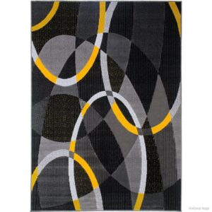 allstar 8x10 charcoal grey and grey modern and contemporary rectangular accent rug with yellow and gainsboro grey intersecting ring design (7' 9" x 9' 8")