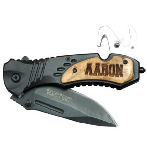 my personal memories engraved personalized wood handle rescue pocket knife - father's day groomsmen gifts - all black knife