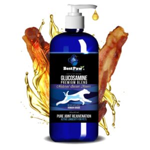 best paw nutrition - bacon flavor liquid glucosamine for dogs & cats - chondroitin, msm, hyaluronic acid - dog arthritis home remedy - joint supplement for hip & joint pain relief pets love - 16oz