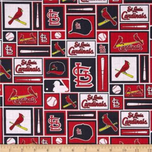 mlb cotton broadcloth st. louis cardinals black/red, fabric by the yard