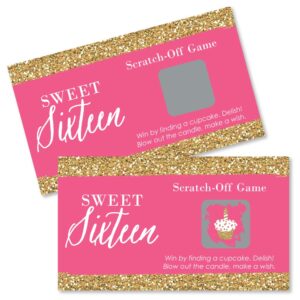 big dot of happiness chic 16th birthday - pink and gold - birthday party game scratch off cards - 22 count