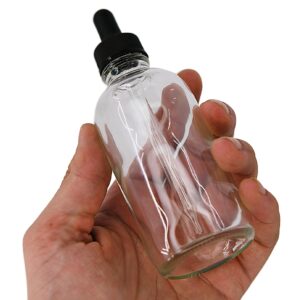 eisco - dropping bottle 100ml (3.3oz) - glass dropper bottle with screw cap & rubber bulb - transparent soda glass bottle, small glass bottles with dropper for lab work, eye dropper, oil drop bottle